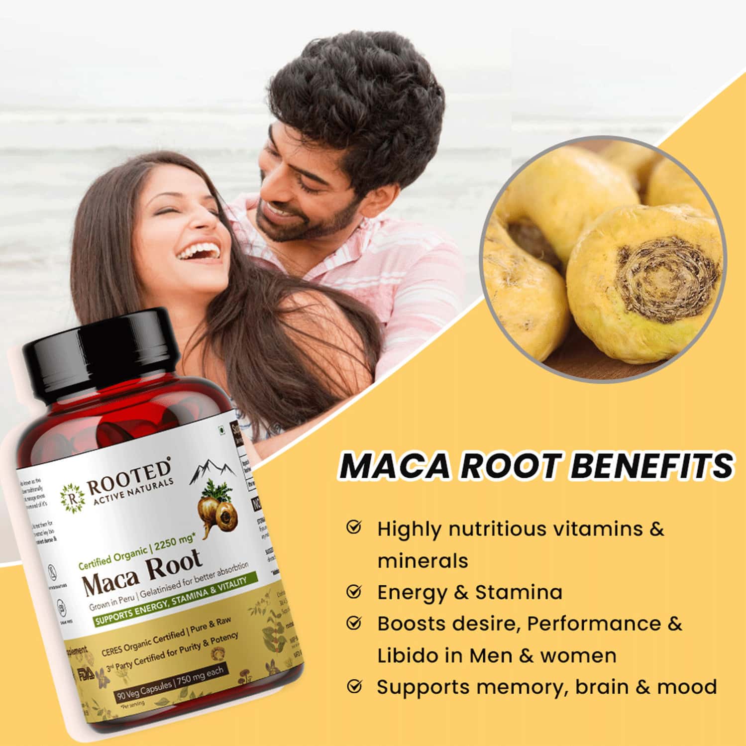 Buy ROOTED ACTIVES - MACA ROOT 2250MG - 90 VEG CAPS Online & Get Upto ...