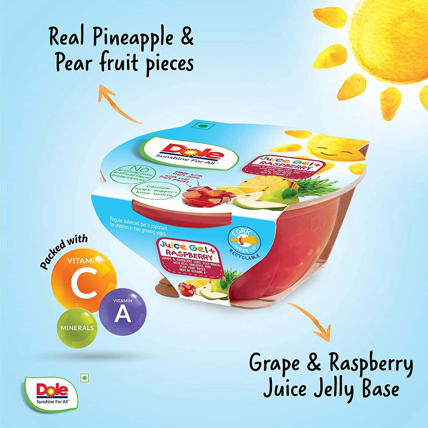 Buy DOLE RASPBERRY JUICE GEL WITH REAL PINEAPPLE AND PEAR FRUIT PIECES ...