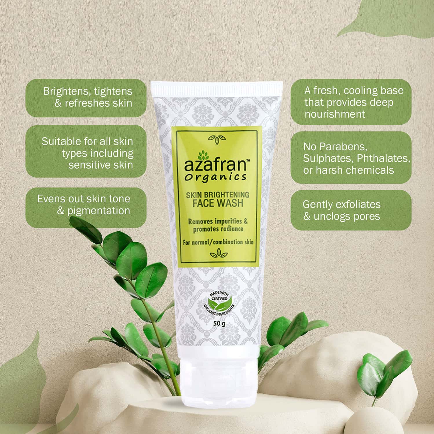 Buy AZAFRAN ORGANIC SKIN BRIGHTENING FACE WASH (50GM) Online & Get Upto ...