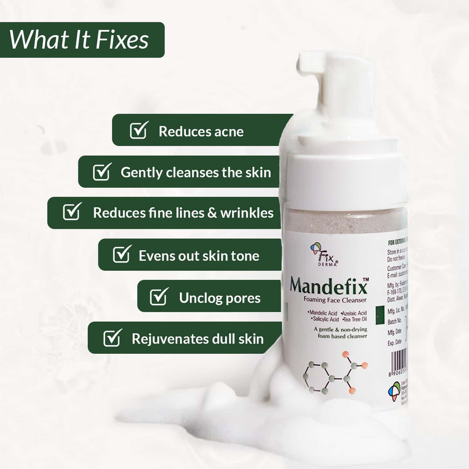 Buy FIXDERMA MANDEFIX FOAMING CLEANSER WITH 2% SALICYLIC ACID - 100ML ...