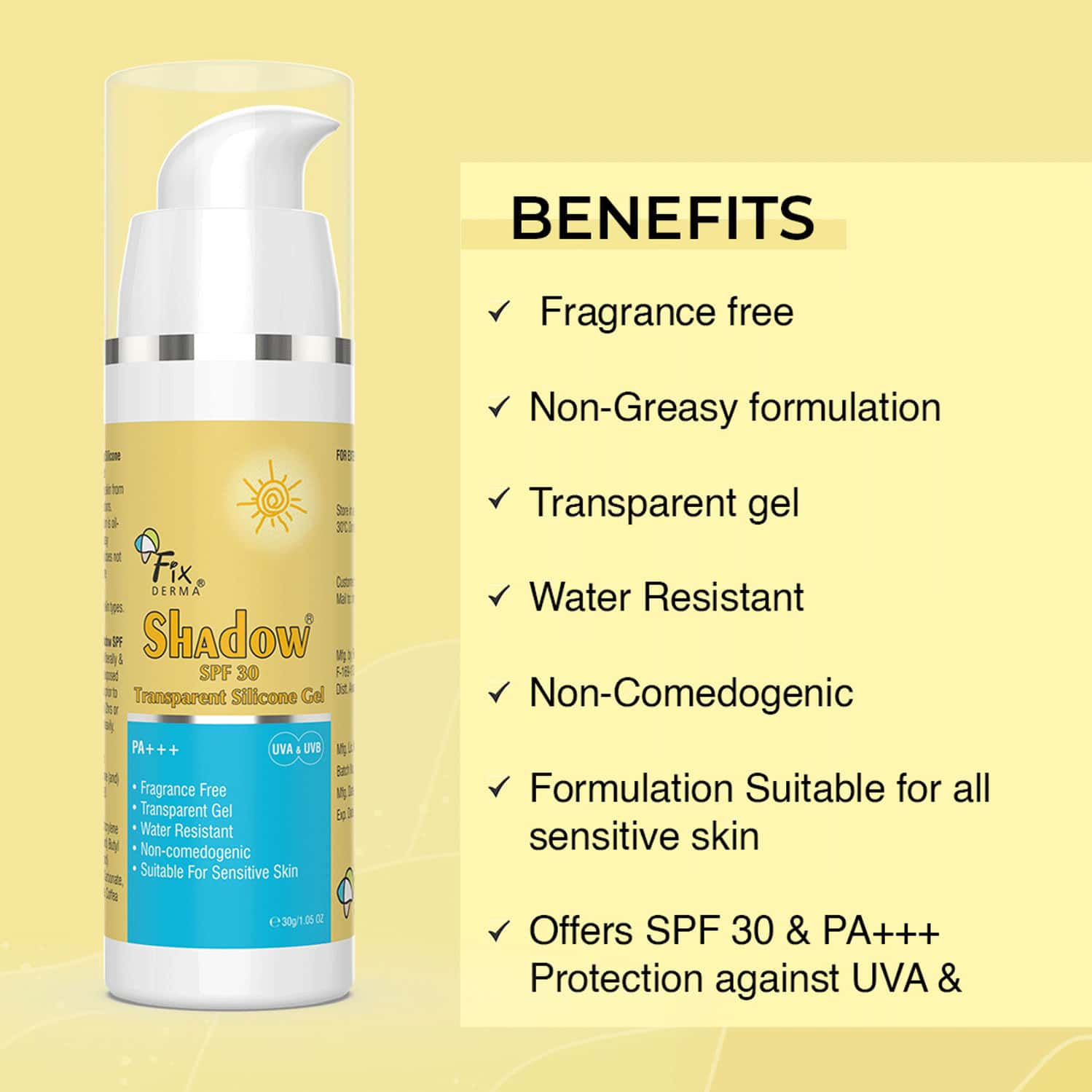 Buy FIXDERMA SHADOW SPF 30 TRANSPARENT SILICON GEL 30GM Online & Get ...