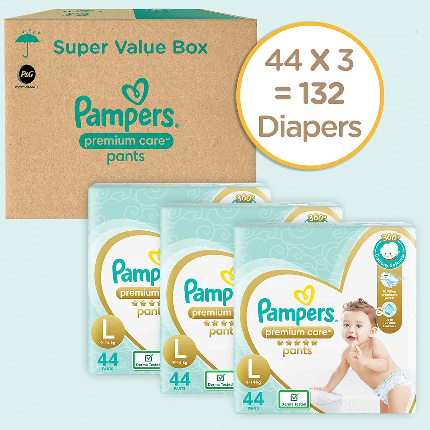 Buy PAMPERS PREMIUM CARE SUPER VALUE BOX PACK, LARGE (PACK OF 132 ...