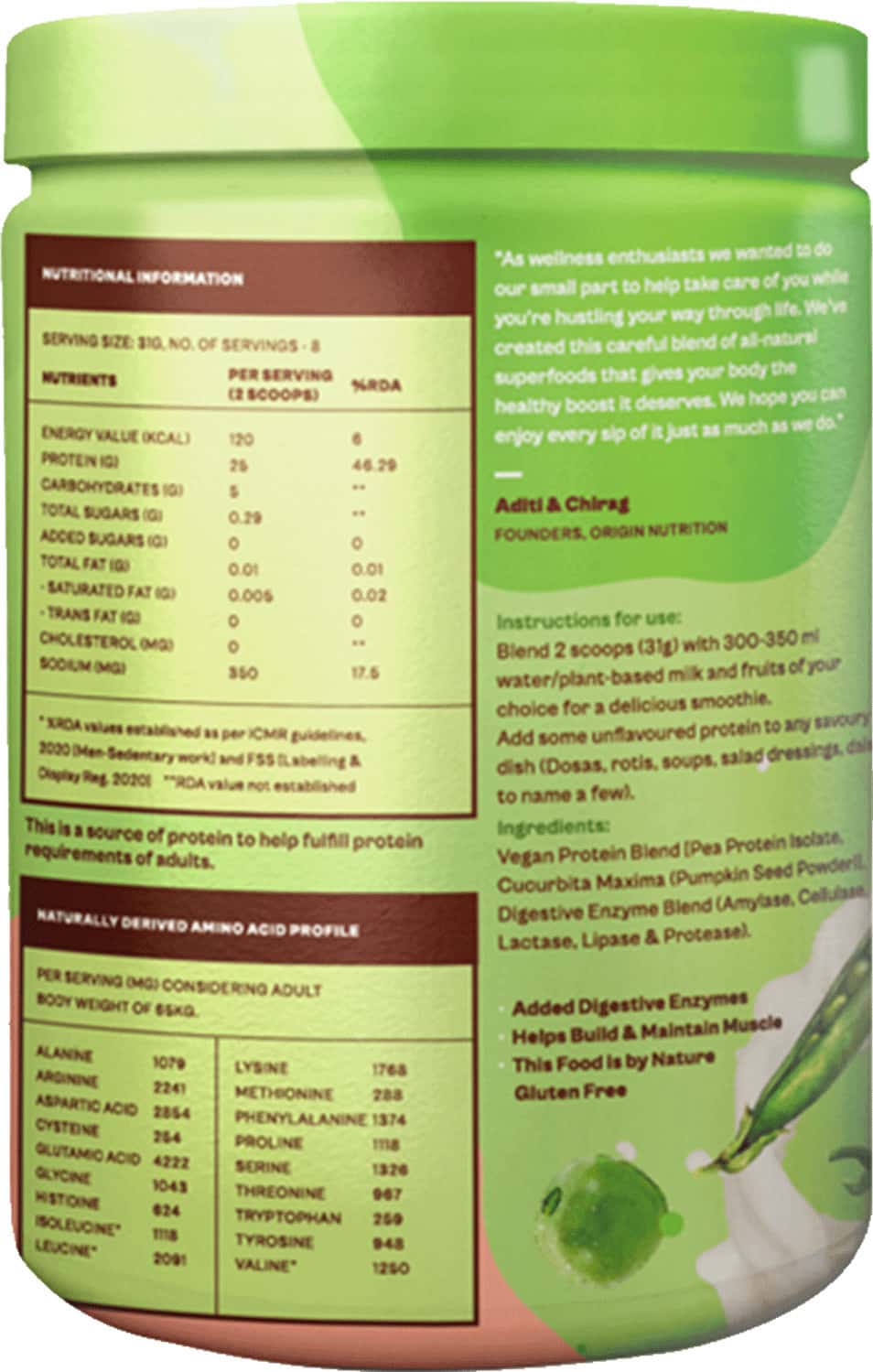 Buy ORIGIN NUTRITION 100% NATURAL VEGAN PLANT PROTEIN POWDER ...