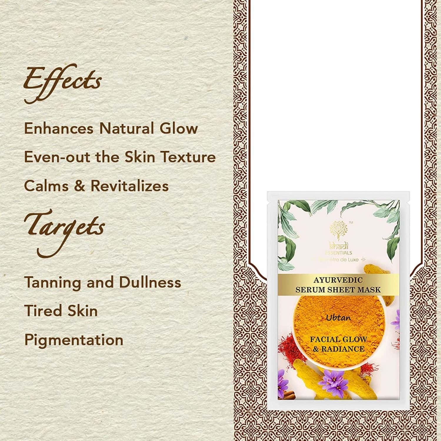 Buy KHADI ESSENTIALS AYURVEDIC UBTAN SERUM SHEET MASK FOR RADIANT SKIN (PACK OF 3) Online & Get ...