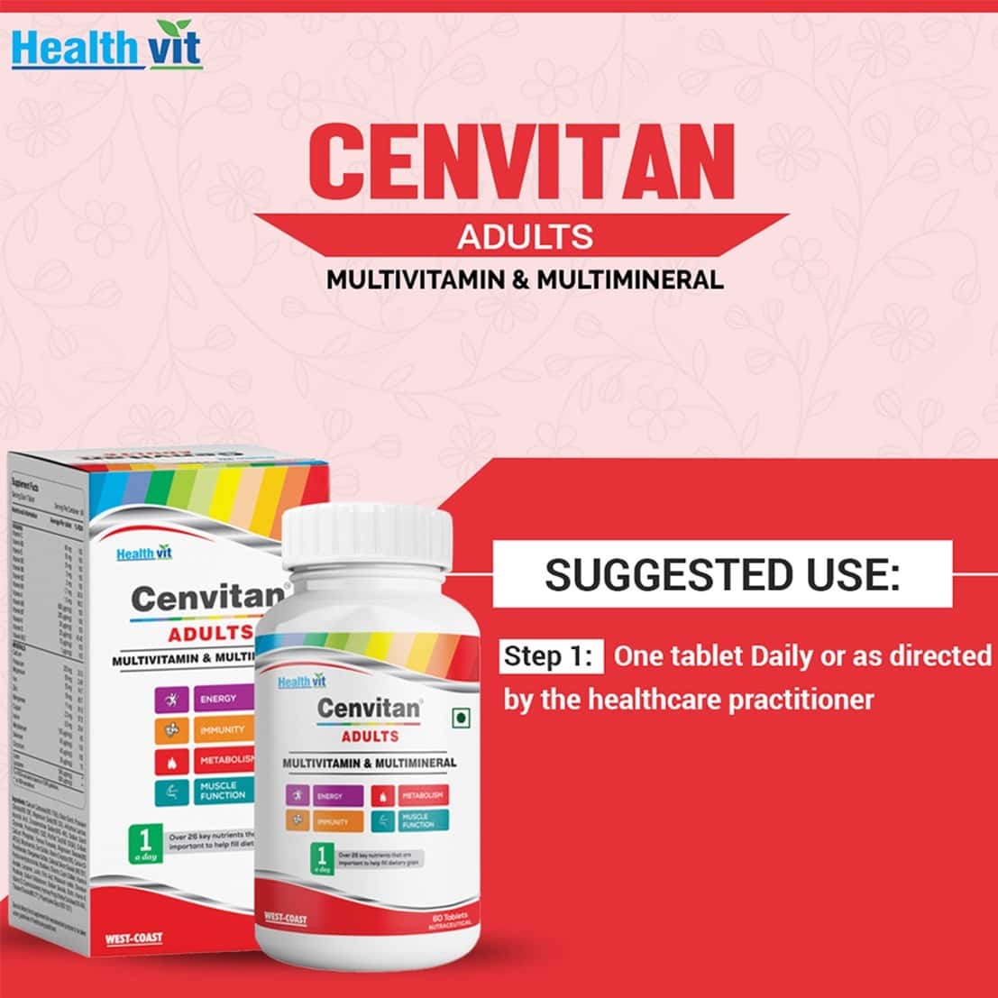 Buy HEALTHVIT CENVITAN ADULTS MULTIVITAMIN & MULTIMINERAL 26 NUTRIENTS ...
