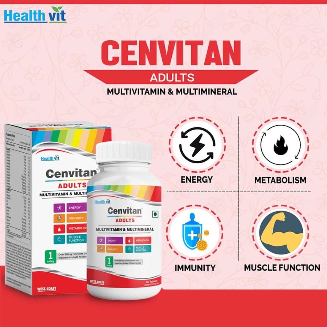 Buy HEALTHVIT CENVITAN ADULTS MULTIVITAMIN & MULTIMINERAL 26 NUTRIENTS ...