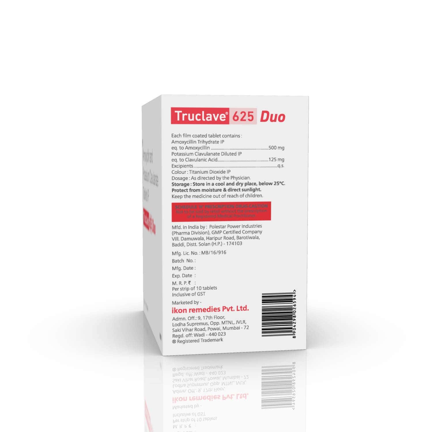 Buy TRUCLAVE 625 MG DUO TABLETS (1 X 10) ALU - STRIP Online & Get Upto ...