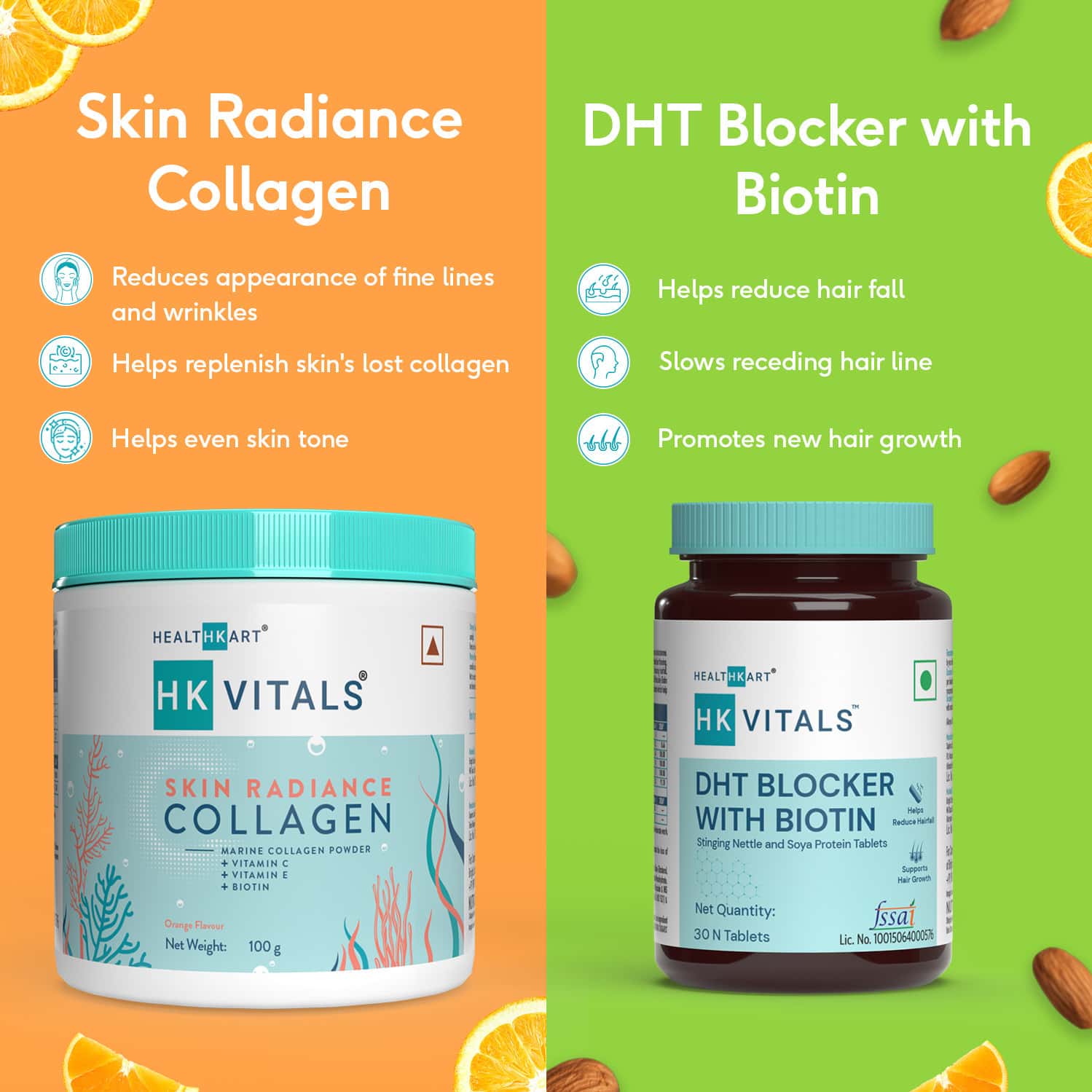 Buy HEALTHKART HK VITALS SKIN RADIANCE COLLAGEN, ORANGE, 200 G AND DHT ...