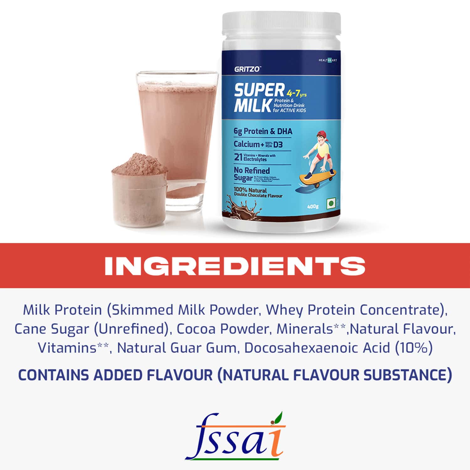 Buy GRITZO SUPERMILK 4-7Y (ACTIVE KIDS) NUTRITION DRINK- 400 G NATURAL ...