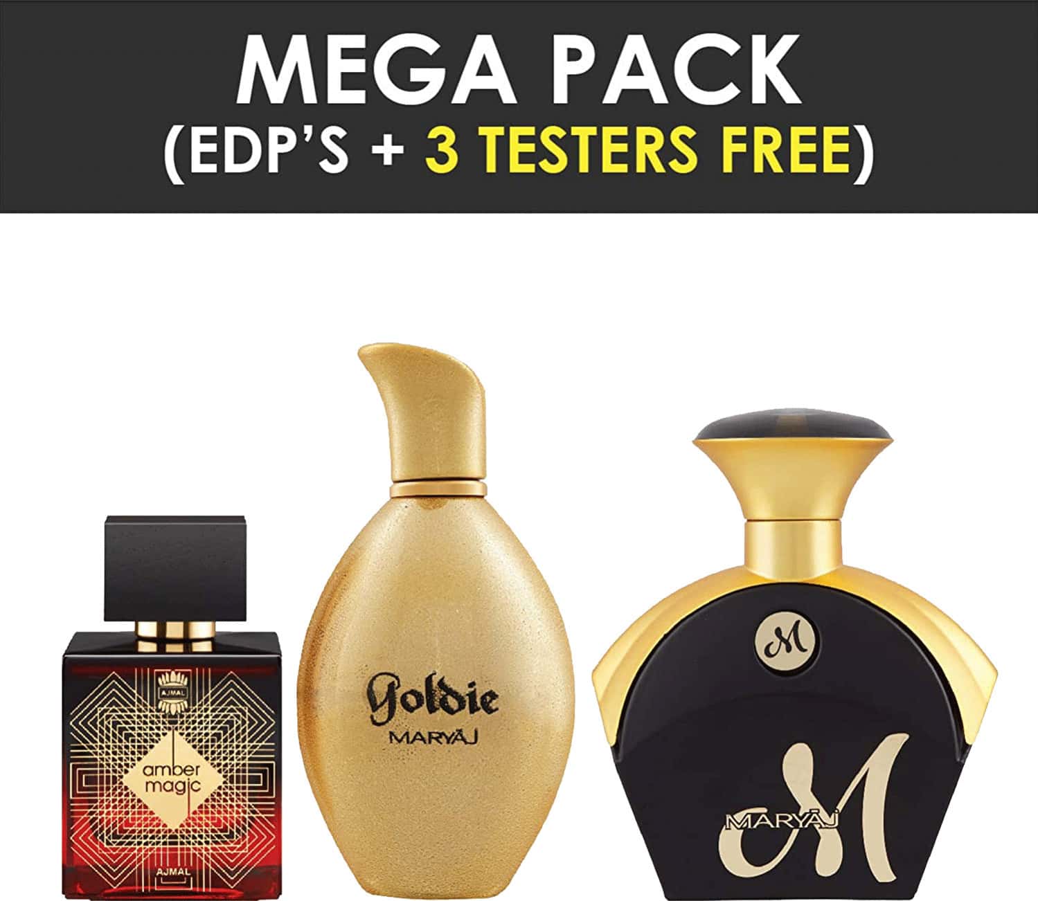 Buy AJMAL AMBER MAGIC EDP 100ML WOODY PERFUME FOR MEN & MARYAJ GOLDIE ...