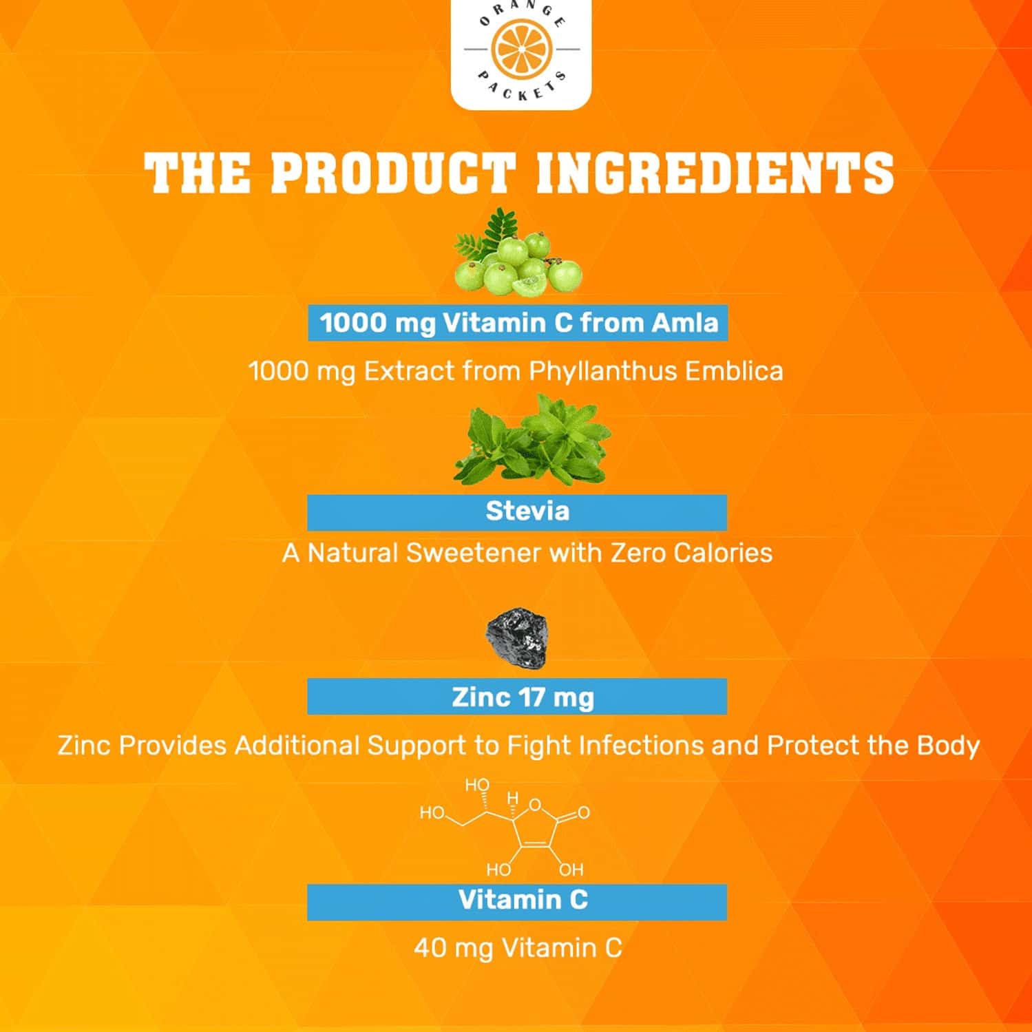 Buy ORANGE PACKETS NATURAL VITAMIN C 1000MG & ZINC FOR IMMUNITY,SKIN ...