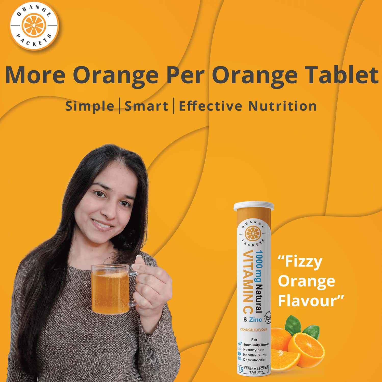 Buy ORANGE PACKETS NATURAL VITAMIN C 1000MG & ZINC FOR IMMUNITY,SKIN ...