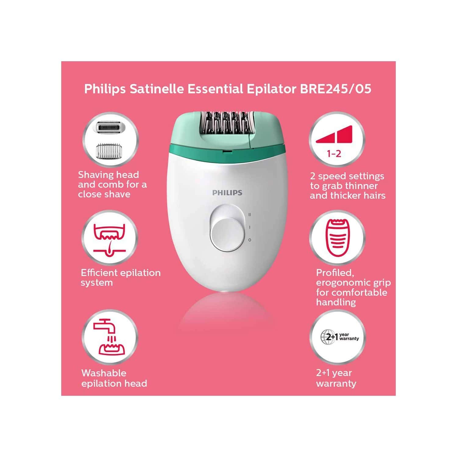 Buy PHILIPS BRE245/00 SATINELLE ESSENTIAL CORDED COMPACT EPILATOR WITH ...
