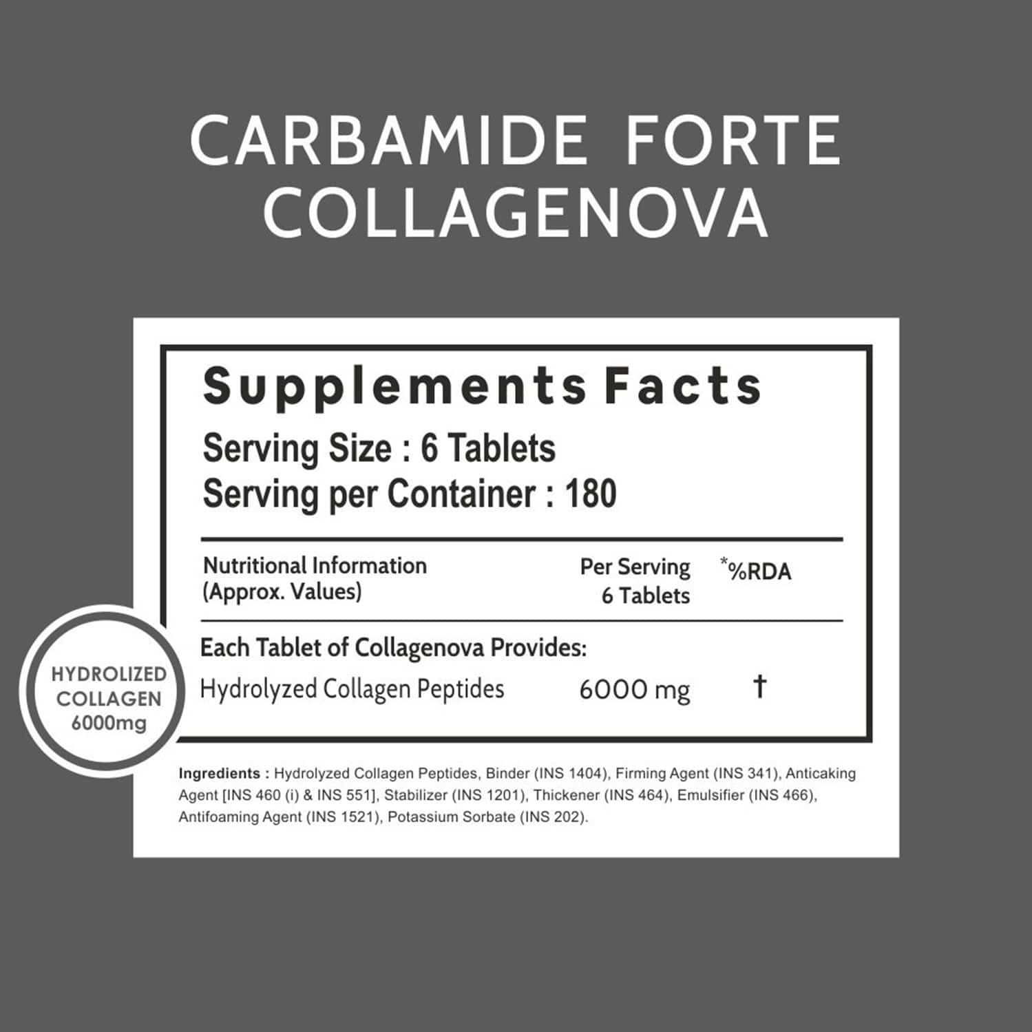 Buy CARBAMIDE FORTE HYDROLYZED COLLAGEN PEPTIDES,6000MG - 180 TABLETS ...