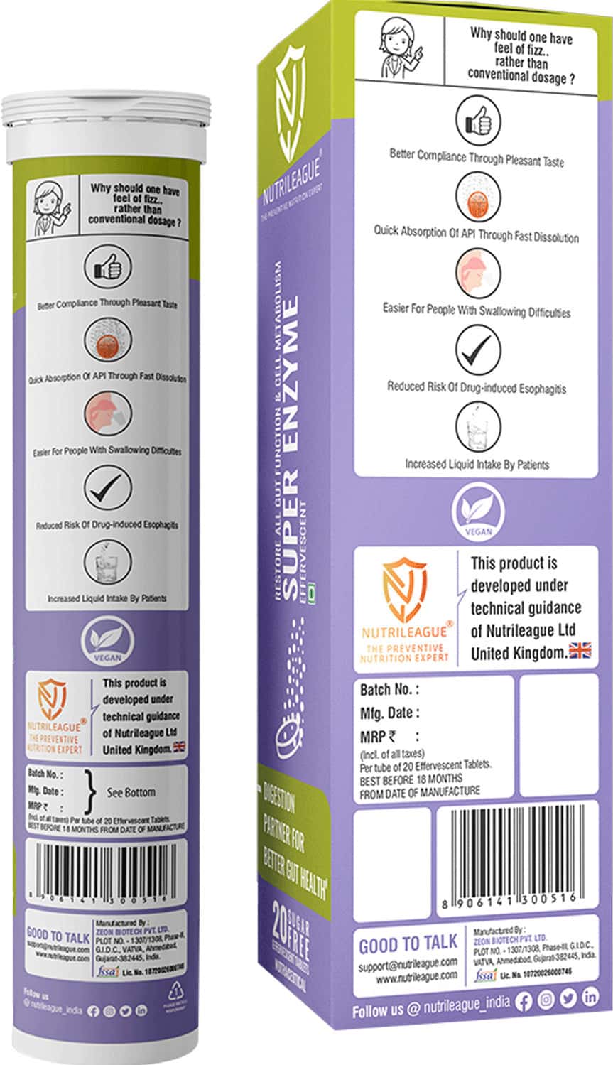Buy NUTRILEAGUE SUPER ENZYME EFFERVESCENT TABLET | PACK OF 20 | BETTER ...