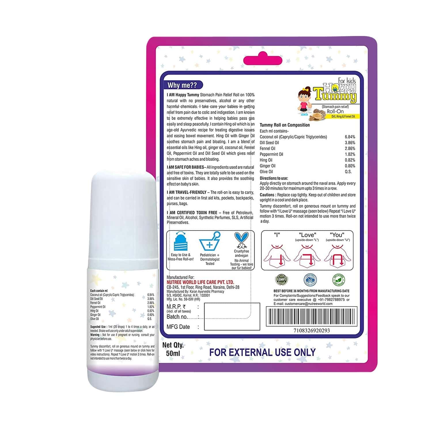 Buy NUTREE PURE TUMMY ROLL FOR KIDS STOMACH LIQUID 50 ML Online & Get ...