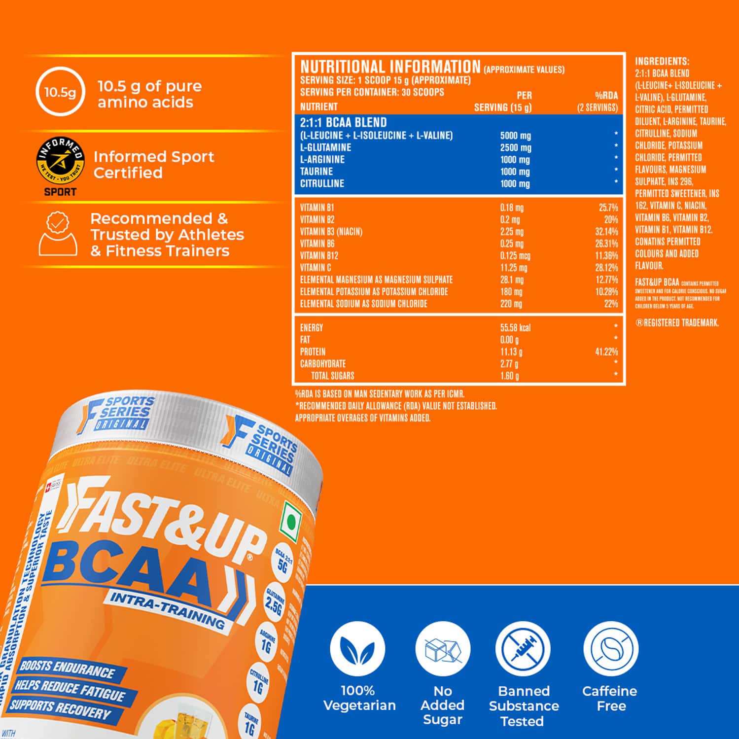 Buy FAST&UP BCAA ADVANCED WITH GLUTAMINE, CITRULLINE, L-ARGININE & TAURINE - PEACH ICE TEA ...