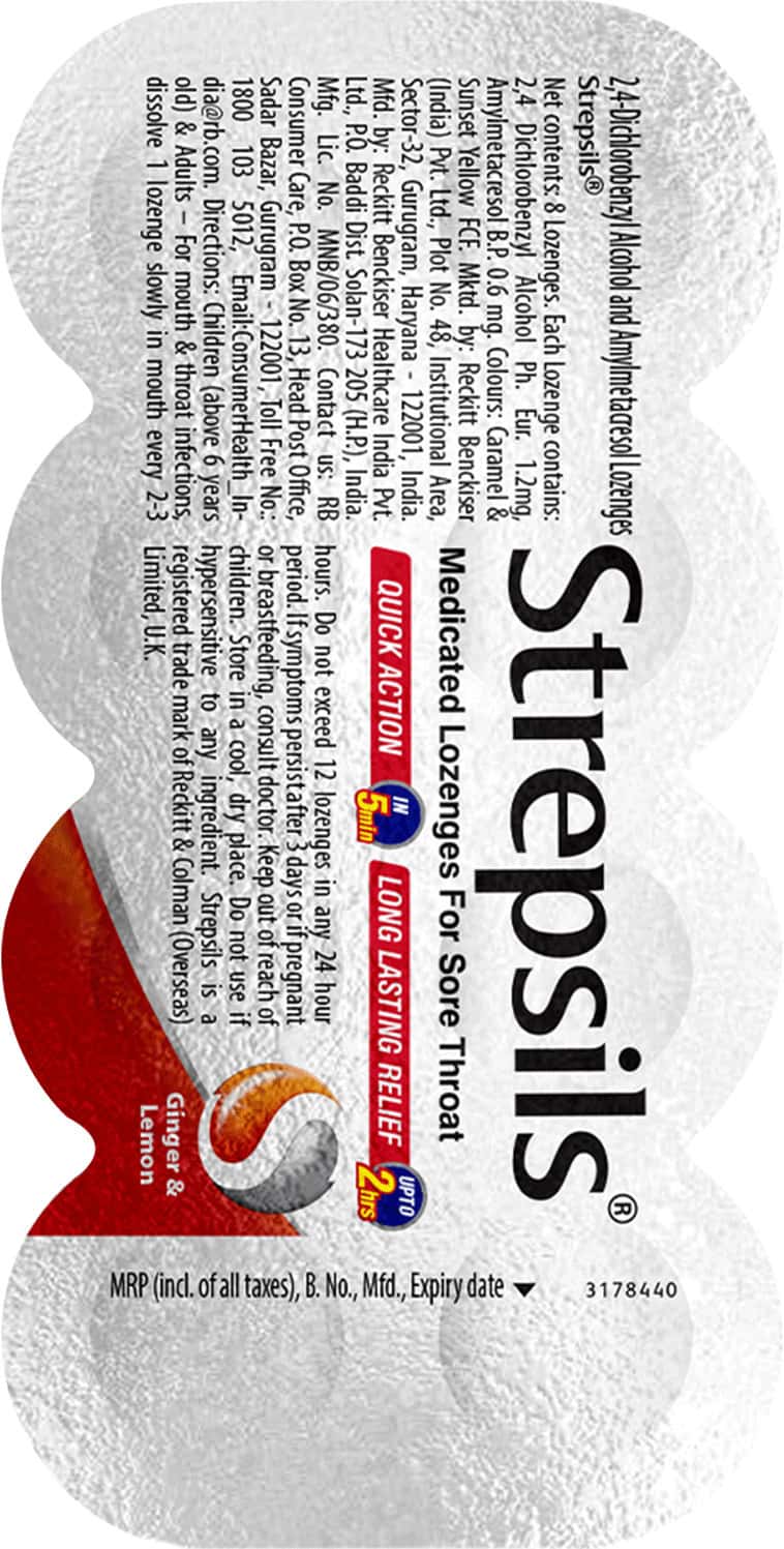 Buy STREPSILS BLISTER GINGER & LEMON 8'S PACK OF 2 STRIPS Online & Get ...