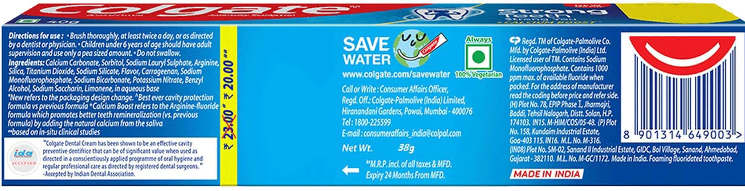 Buy COLGATE STRONG TEETH CAVITY PROTECTION WITH CALCIUM BOOST INDIA'S ...