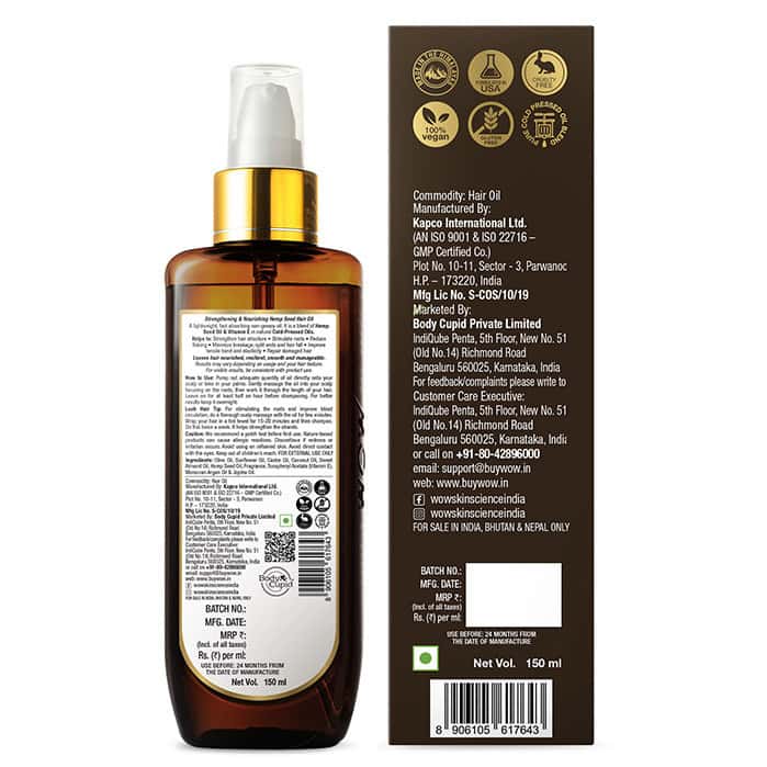 Buy WOW SKIN SCIENCE HEMP HAIR OIL FOR DRY, DAMAGED AND CHEMICALLY TREATED HAIR - 150ML Online ...