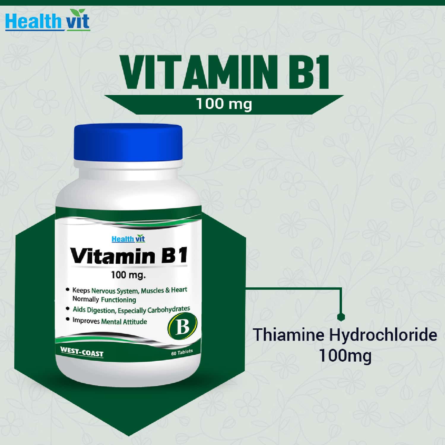 Buy HEALTHVIT VITAMIN B1 100 MG TABLETS 60 NO'S Online & Get Upto 60% ...