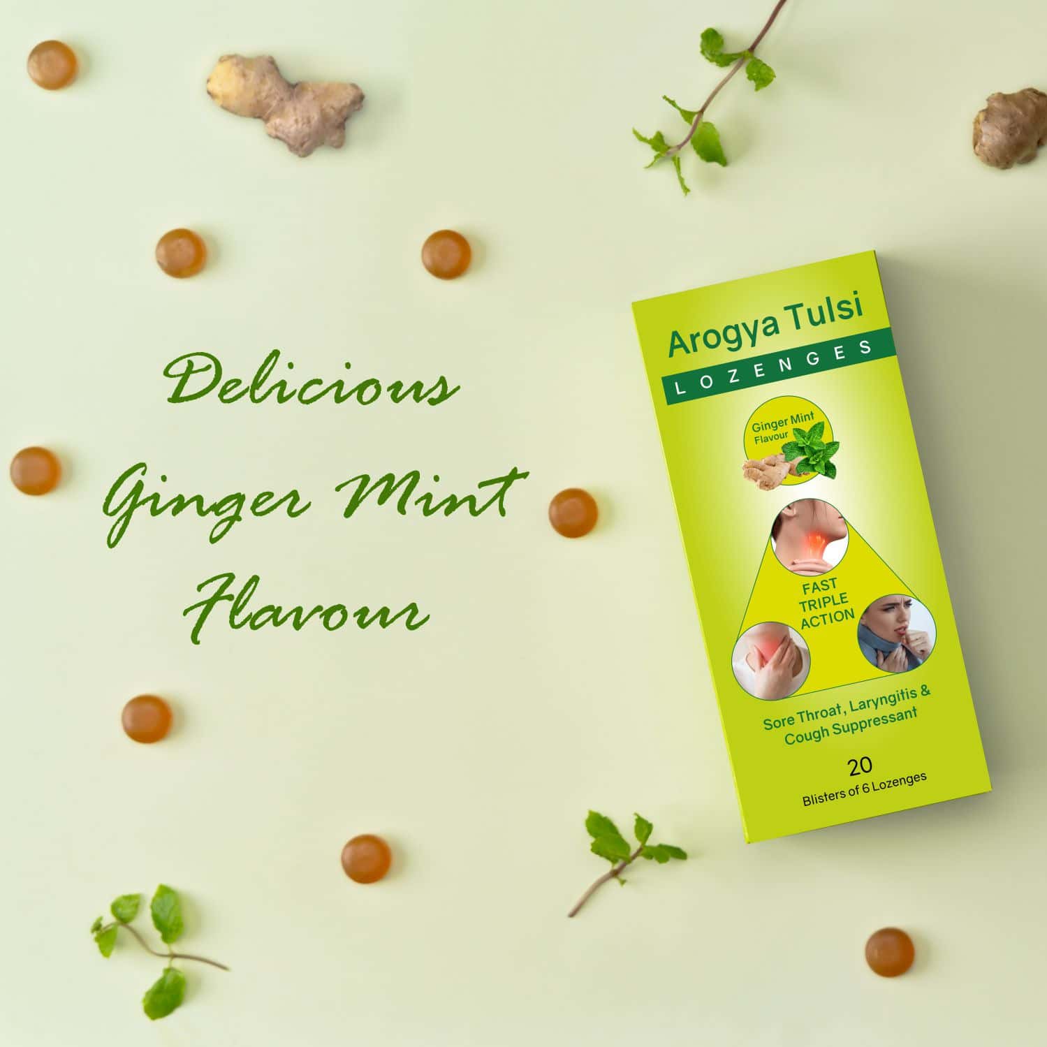 Buy AROGYA TULSI LOZENGES (GINGER MINT FLAVOUR) 6 TAB | COUGH & SORE ...