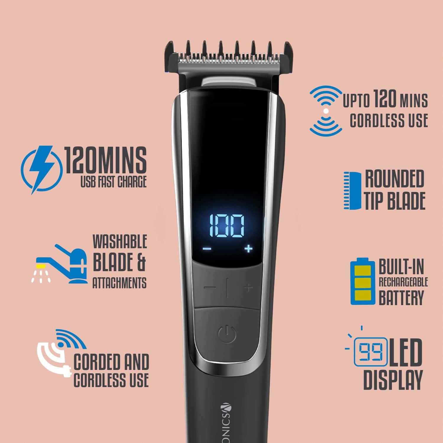 Buy ZEBRONICS ZEB-HT105 CORDED/CORDLESS TRIMMER WITH UP TO 90 MINS USB ...