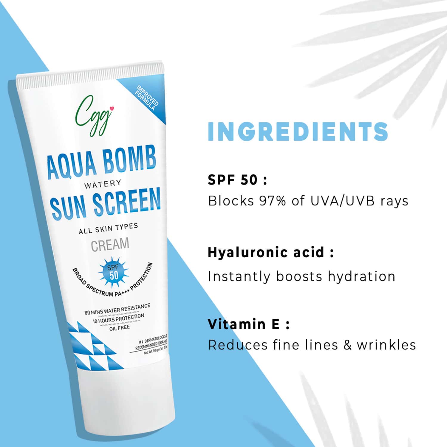 Buy CGG COSMETICS AQUA BOMB WATERY SUNSCREEN CREAM SPF 50 BROAD ...