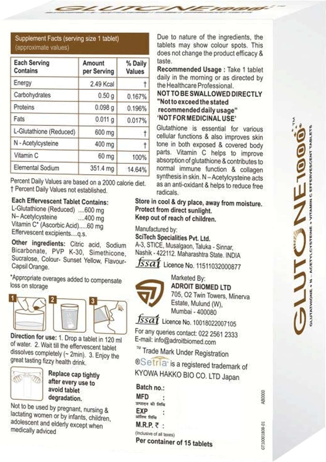 Buy GLUTONE 1000 GLUTATHIONE EFFERVESCENT TABLETS| 15 TABLETS (PACK OF ...