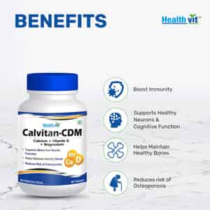 Buy HEALTHVIT CALVITAN-CDM CALCIUM + VITAMIN D + MAGNESIUM - 60 TABLETS ...