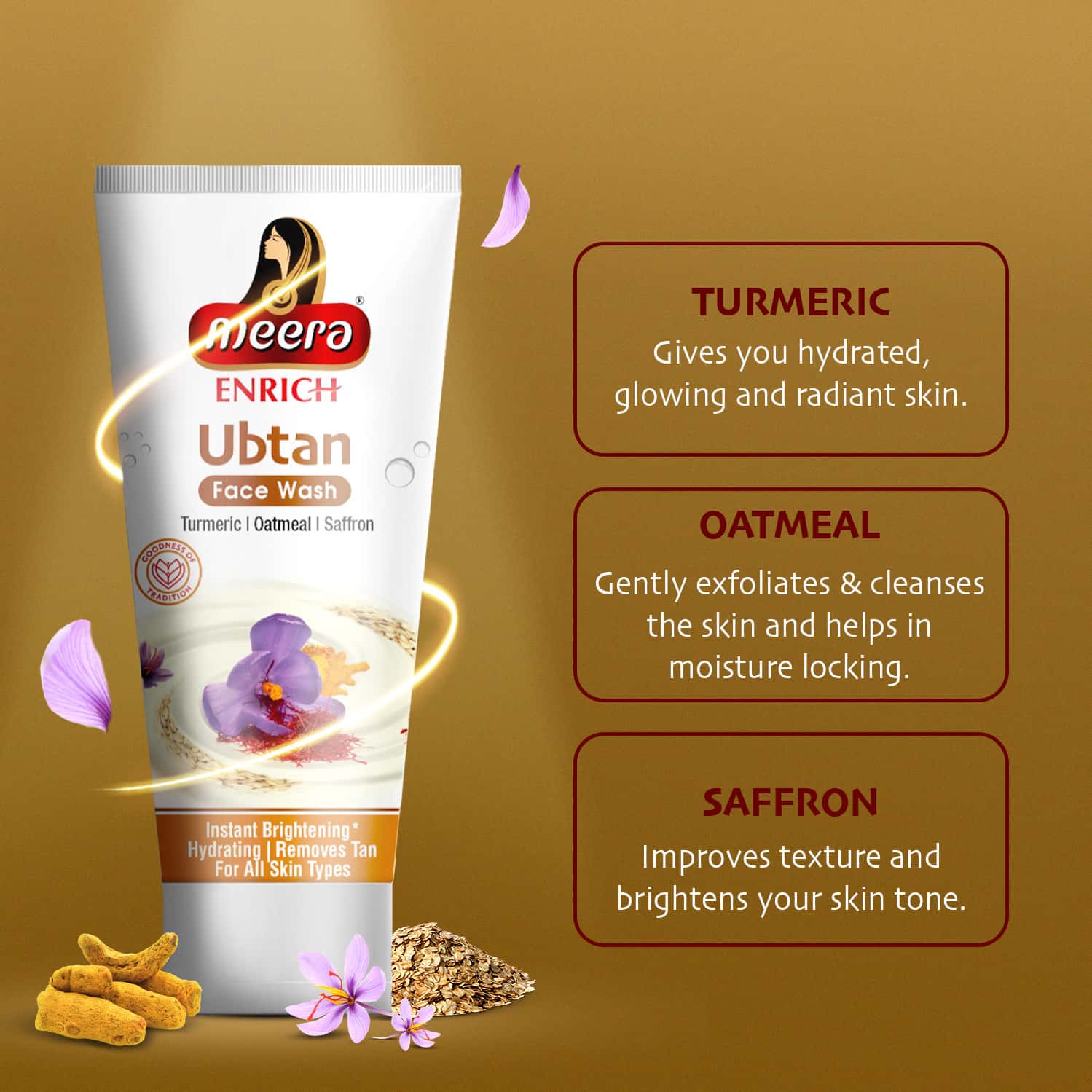 Buy MEERA ENRICH UBTAN FACE WASH FOR TAN REMOVAL & INSTANT BRIGHTENING,TURMERIC,OATMEAL ...