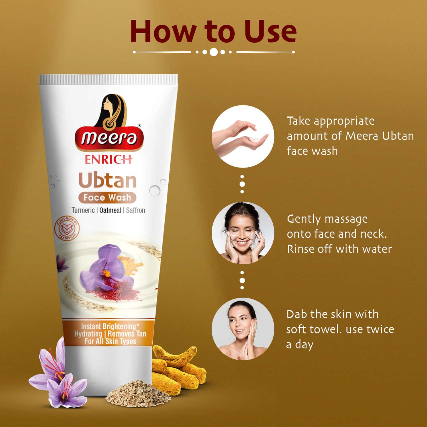 Buy MEERA ENRICH UBTAN FACE WASH FOR TAN REMOVAL & INSTANT BRIGHTENING,TURMERIC,OATMEAL ...