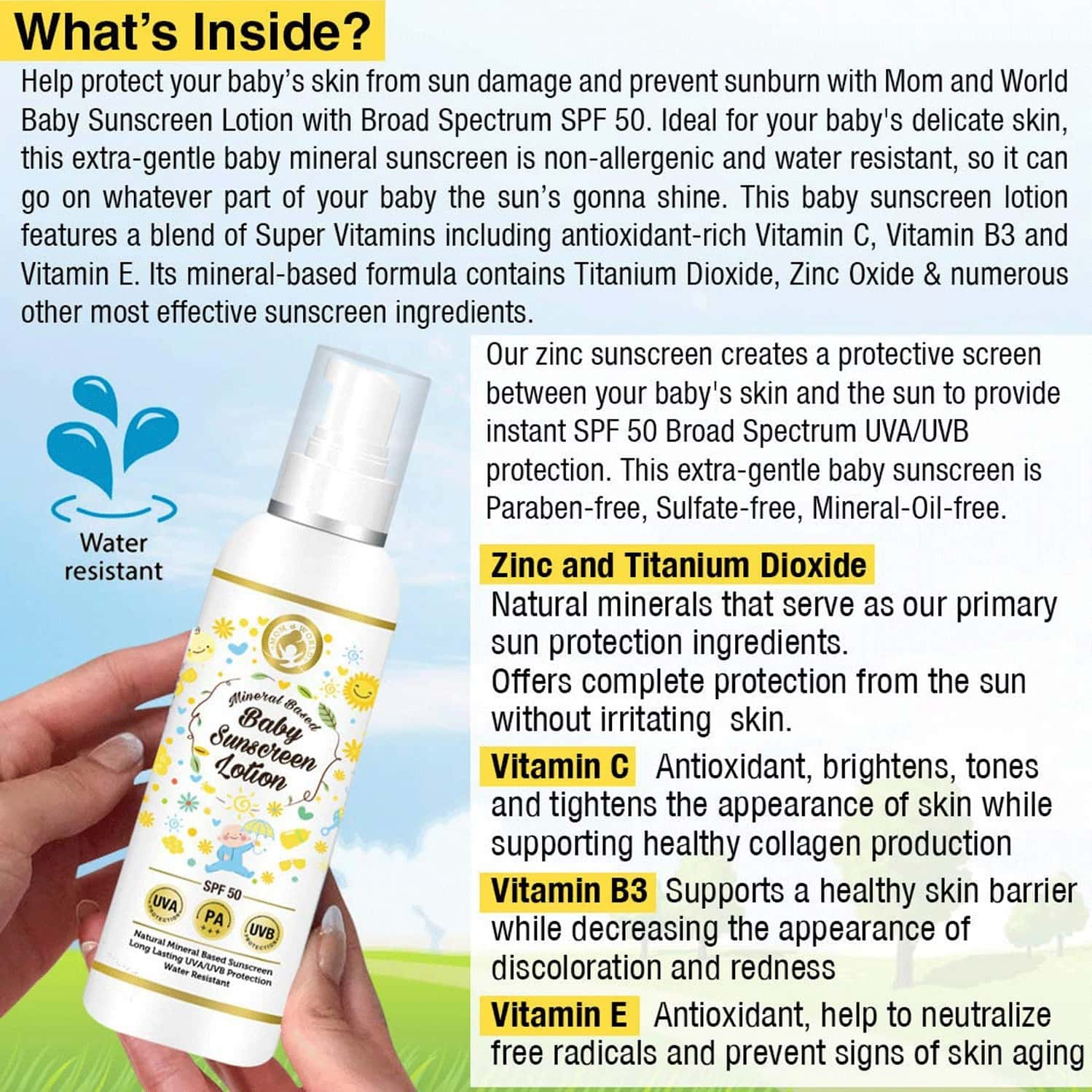 Buy MOM & WORLD MINERAL BASED BABY SUNSCREEN LOTION, SPF 50 PA+++, UVA/UVB PROTECTION-120 ML ...