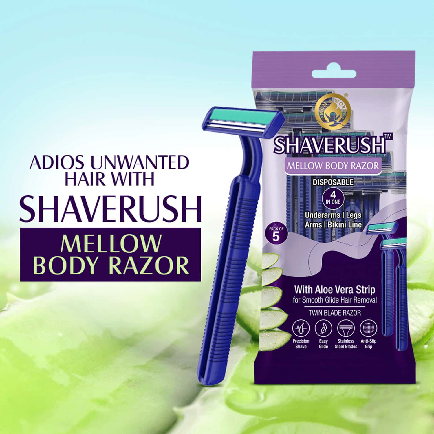 Buy MOM & WORLD SHAVERUSH MELLOW BODY RAZOR 4 IN 1 STAINLESS STEEL ...