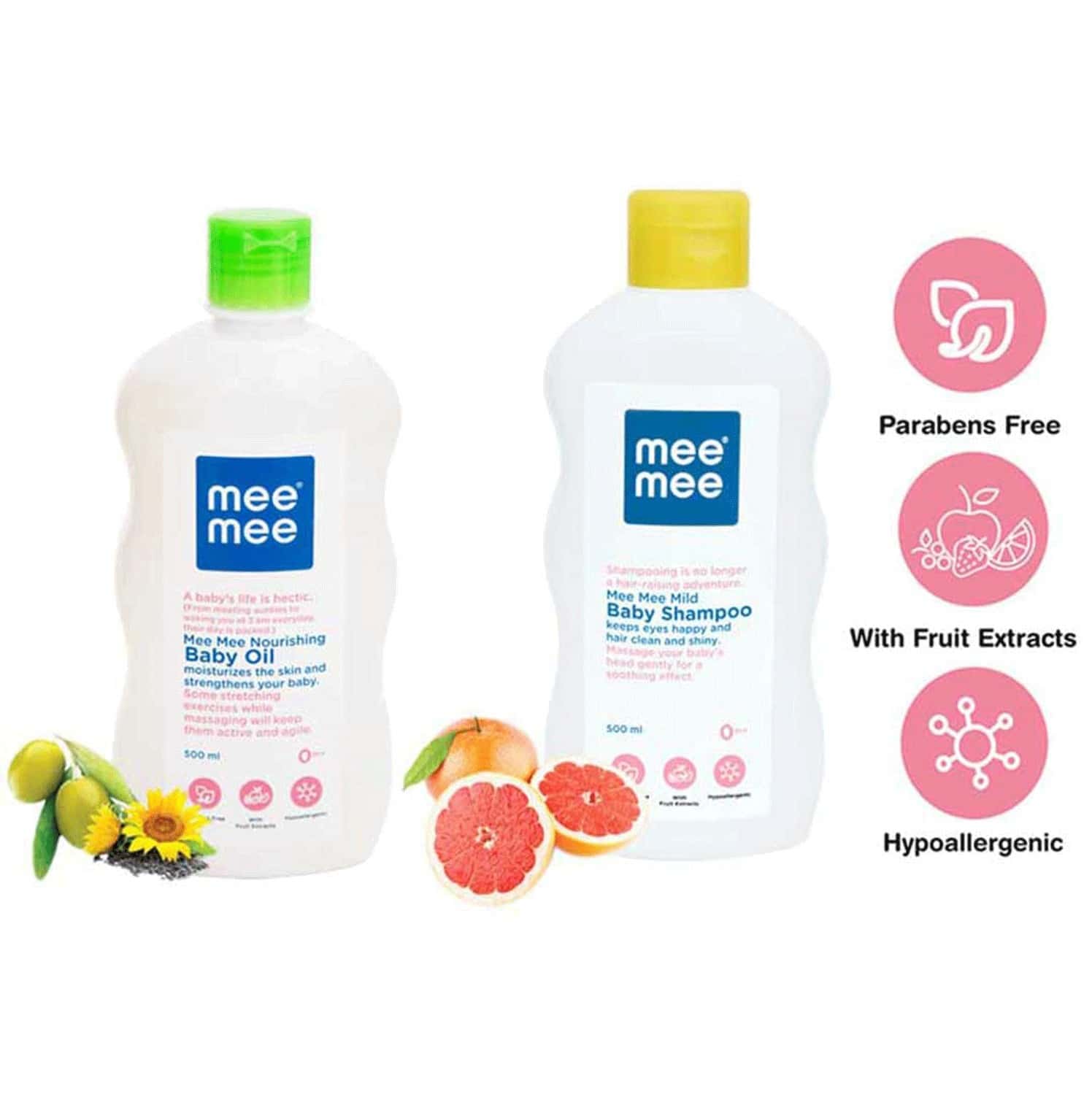 Buy MEE MEE BABY OIL WITH FRUIT EXTRACTS- 500 ML &MEE MEE MILD BABY ...