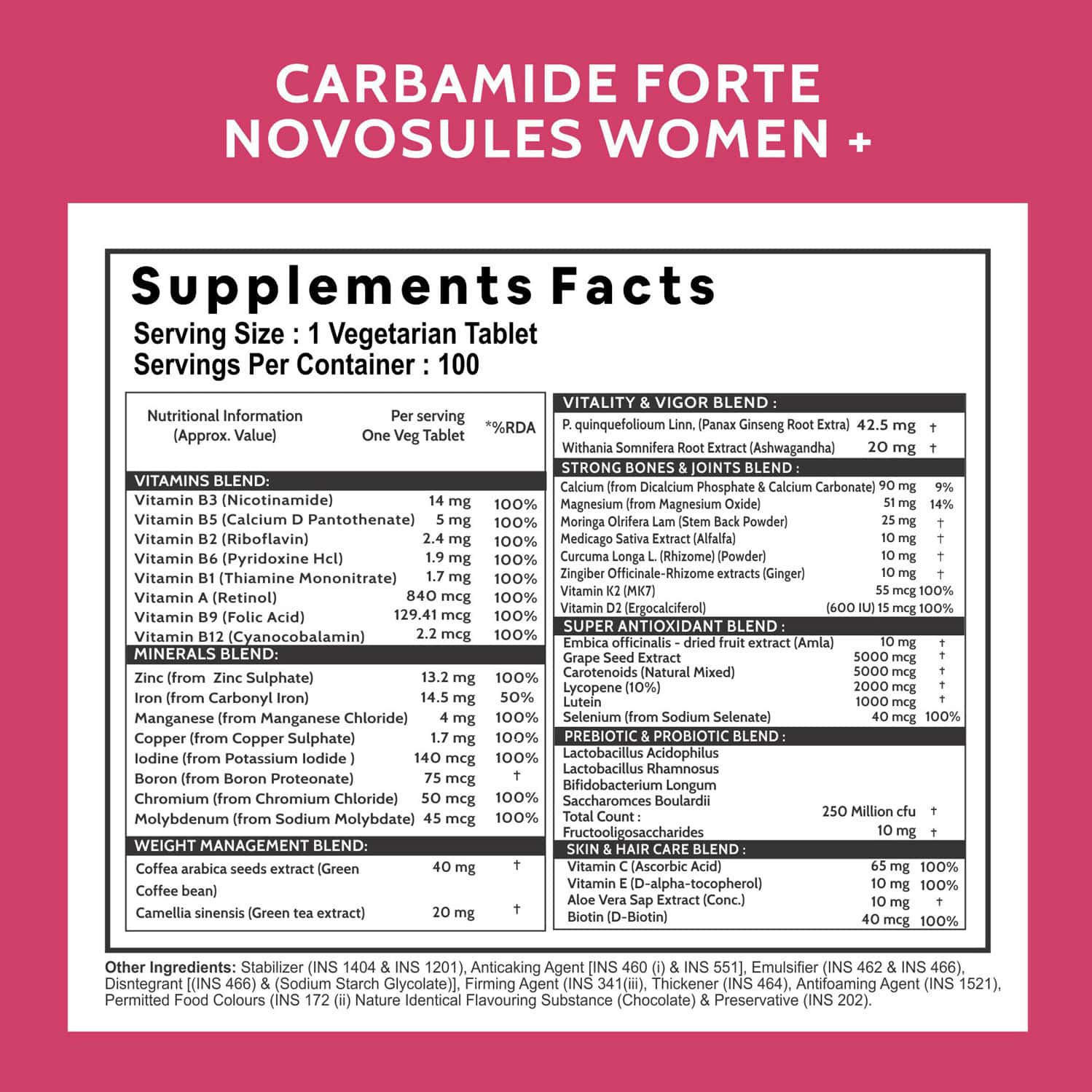 Buy CARBAMIDE FORTE MULTIVITAMIN TABLETS FOR WOMEN WITH 43 INGREDIENTS ...