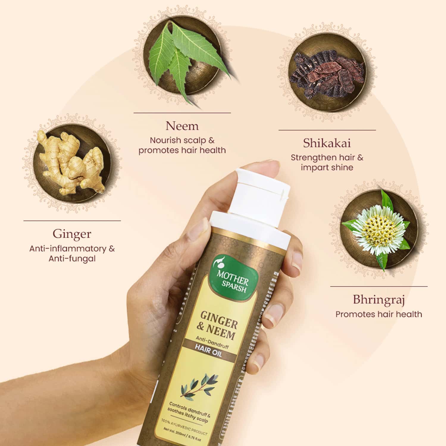 Buy MOTHER SPARSH GINGER & NEEM ANTI DANDRUFF HAIR OIL-200 ML Online ...