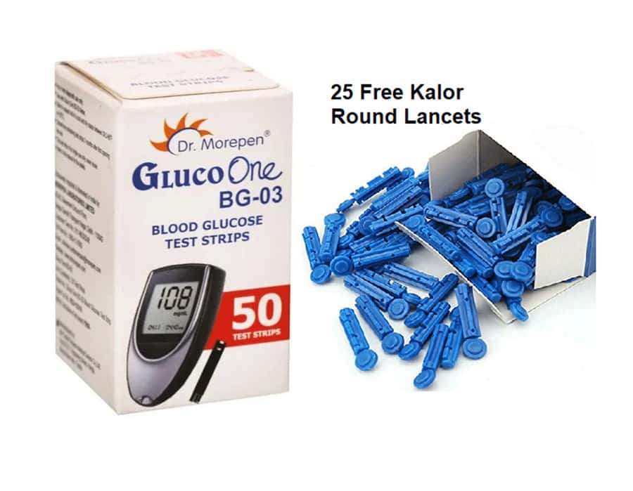 Buy DR MOREPEN BG 03 GLUCOMETER KIT (WITH 25 STRIPS) WITH 2 PACK ROUND ...