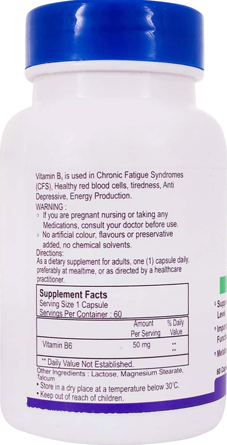 Buy HEALTHVIT VITAMIN B6 50 MG - 60 CAPSULES Online & Get Upto 60% OFF ...