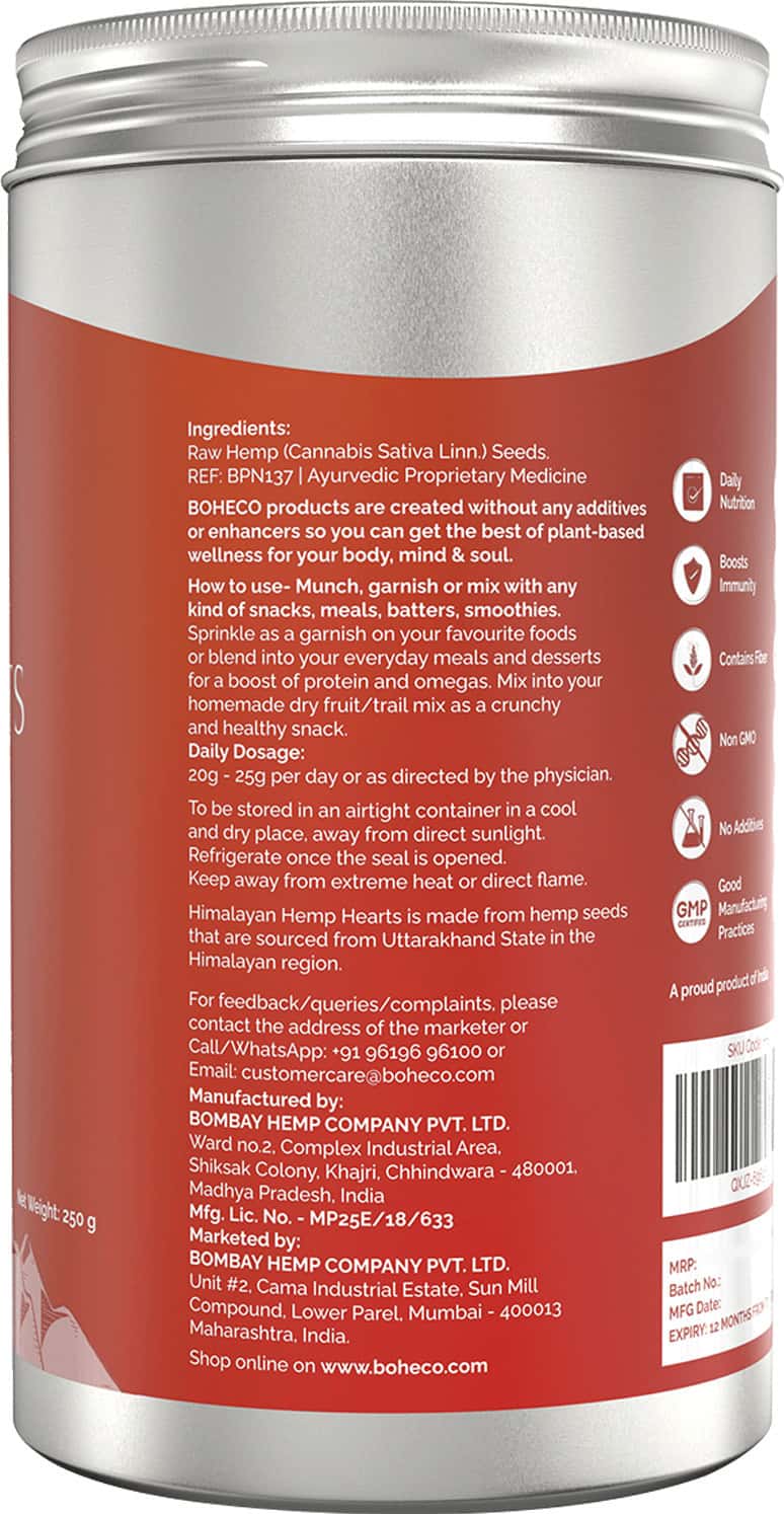 Buy BOHECO HIMALAYAN HEMP HEARTS - SHELLED HEMP SEEDS - 250 GMS Online ...