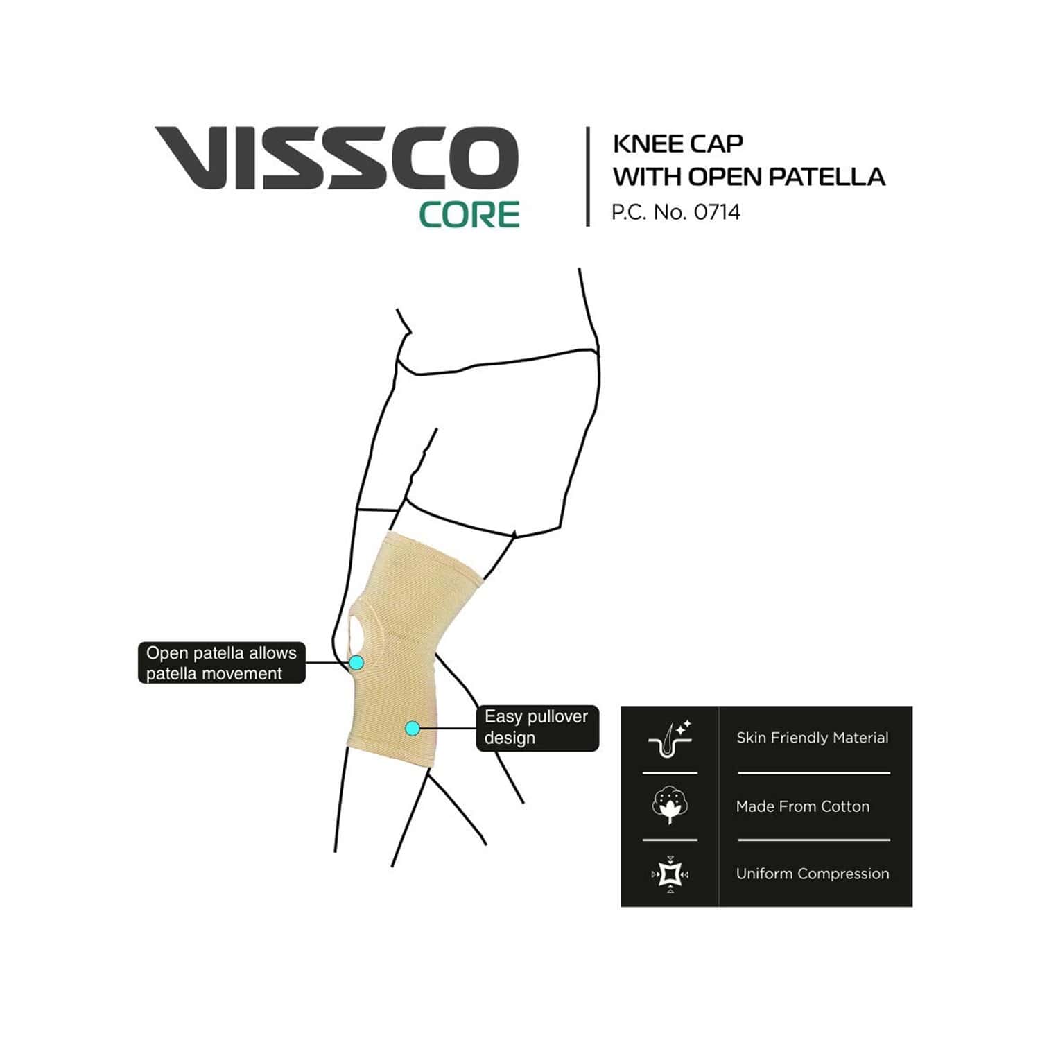 Buy VISSCO CORE KNEE CAP WITH OPEN PATELLA LARGE Online & Get Upto 60% ...