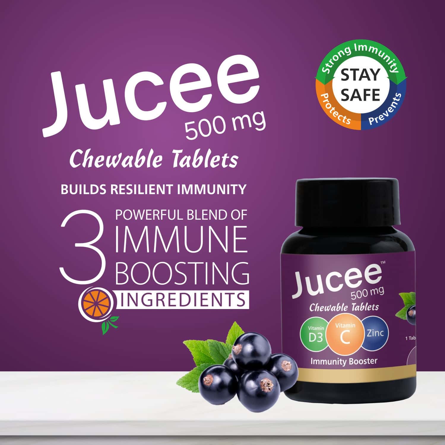 Buy JUCEE CHEWABLE TABLETS (BLACK CURRANT) 60 TABLETS Online & Get Upto ...