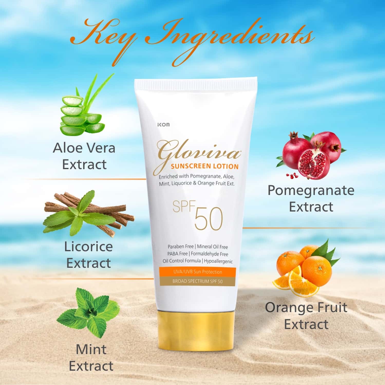 Buy GLOVIVA SUNSCREEN LOTION (SPF 50) 50 ML | WITH ALOE VERA | UVA ...