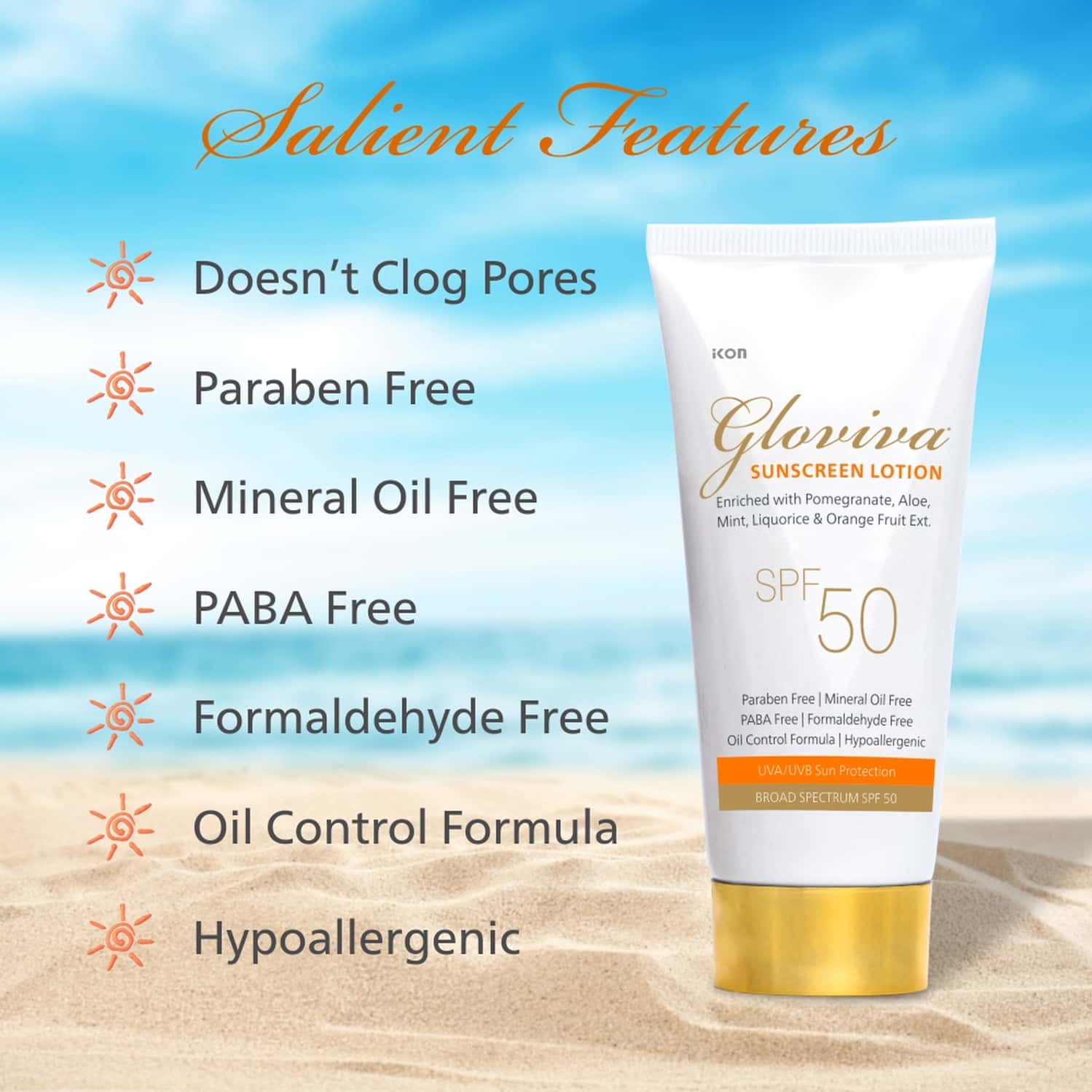 Buy GLOVIVA SUNSCREEN LOTION (SPF 50) 50 ML | WITH ALOE VERA | UVA ...