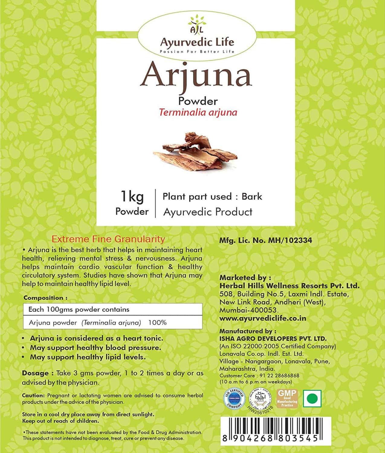 Buy AL-AYURVEDIC LIFE ARJUNA BARK POWDER 1 KG VALUE PACK OF 5 Online ...