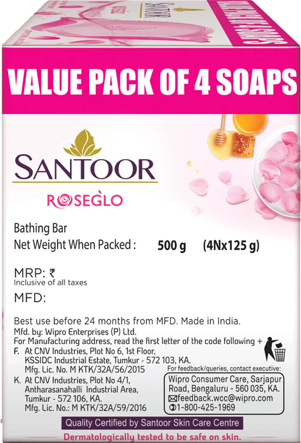 Buy SANTOOR ROSEGLO SOAP 125G (VALUE PACK OF 4) Online & Get Upto 60% ...