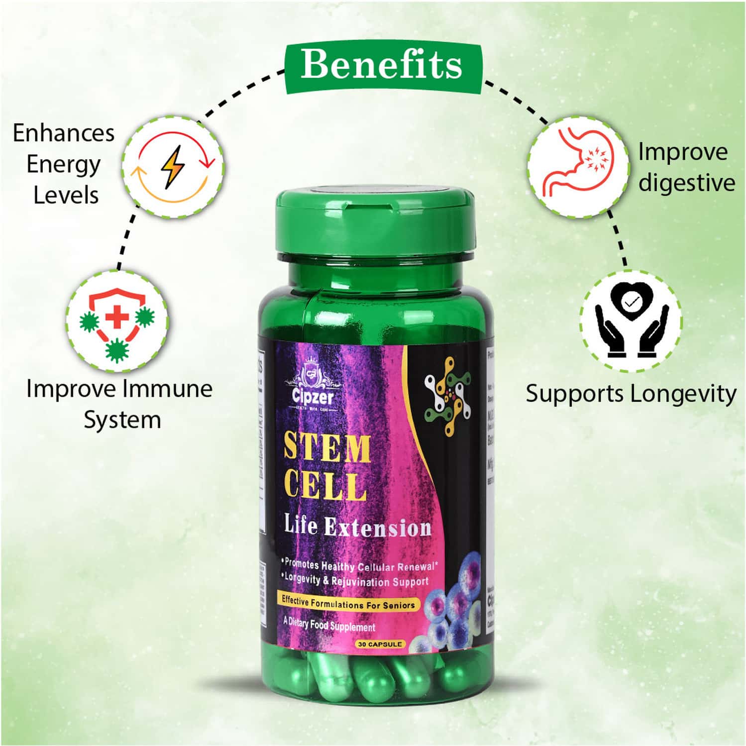 Buy CIPZER STEM CELL LIFE EXTENSION CAPSULE PROMOTES STEM CELLS IN BODY ...