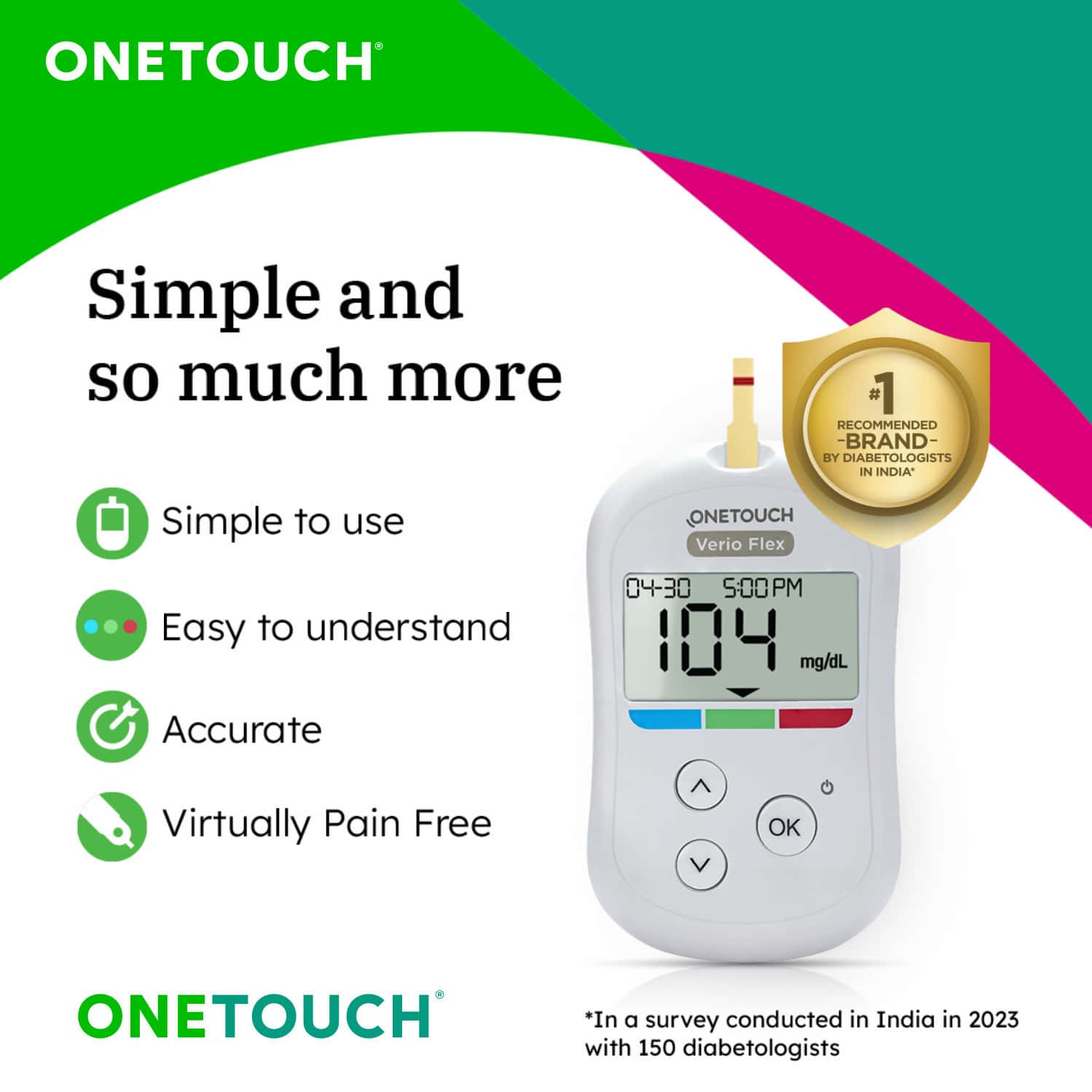 Buy ONETOUCH VERIO FLEX GLUCOMETER COMBO WITH 25 TEST STRIPS & 10 ...