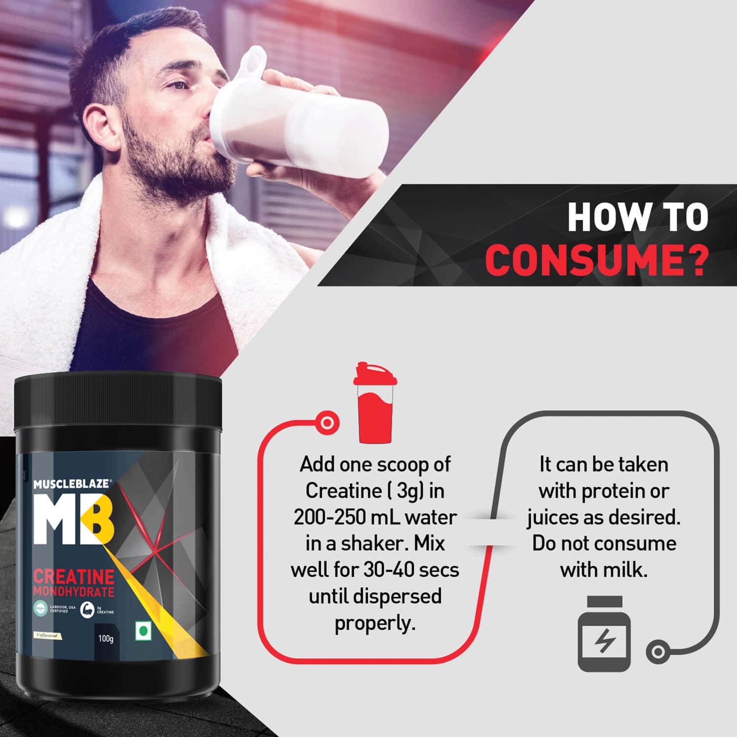 Buy MUSCLEBLAZE CREATINE MONOHYDRATE INDIA'S ONLY LABDOOR USA CERTIFIED ...