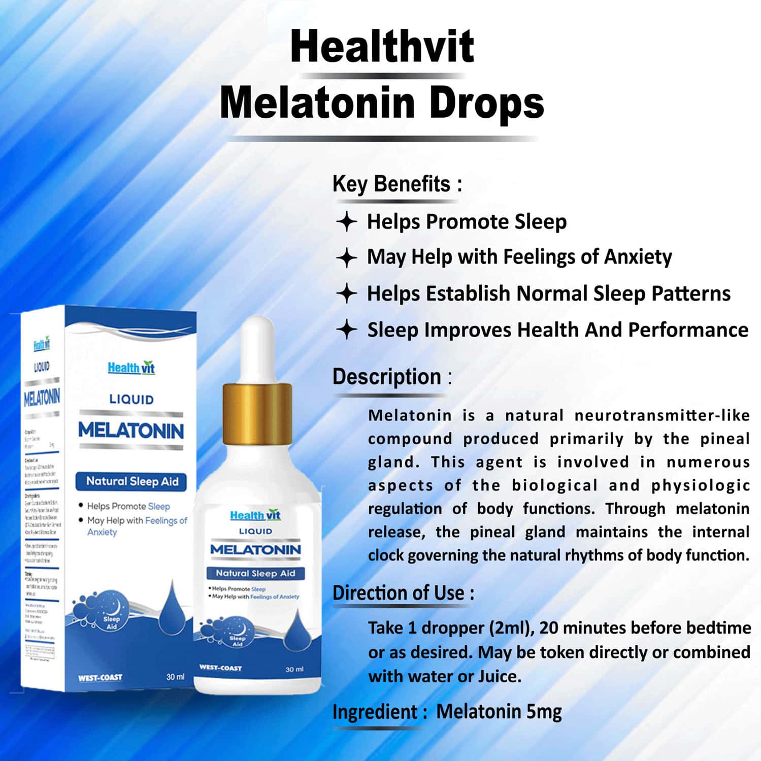 Buy HEALTHVIT MELATONIN LIQUID DROPS – 30ML 100% NATURAL SLEEP AID ...